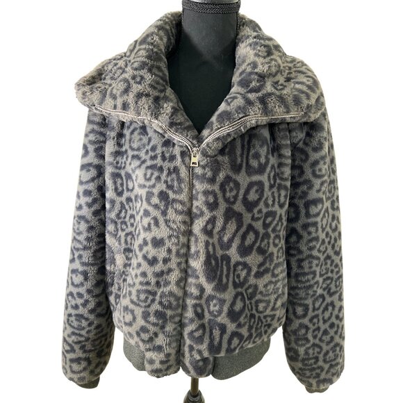 Generation Love size L large faux fur leopard bomber jacket coat